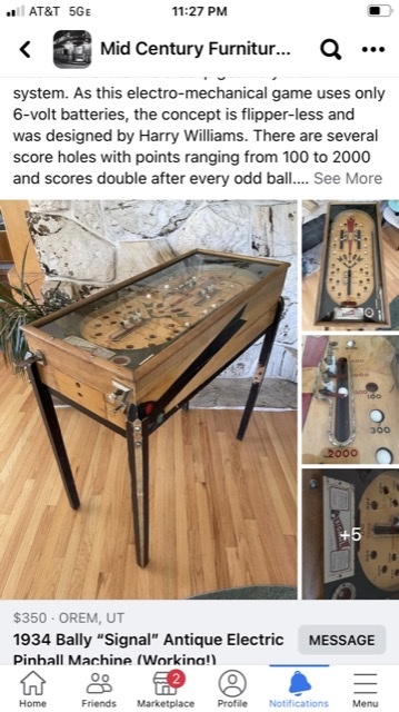 Hey, TNT. Check out this 1934 antique pinball machine for sale. Pretty ...