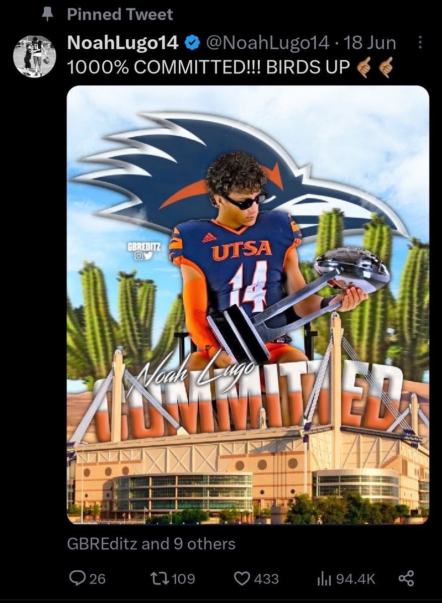 What a waste of an offer... He's not just committed to UTSA - he's 1000 ...