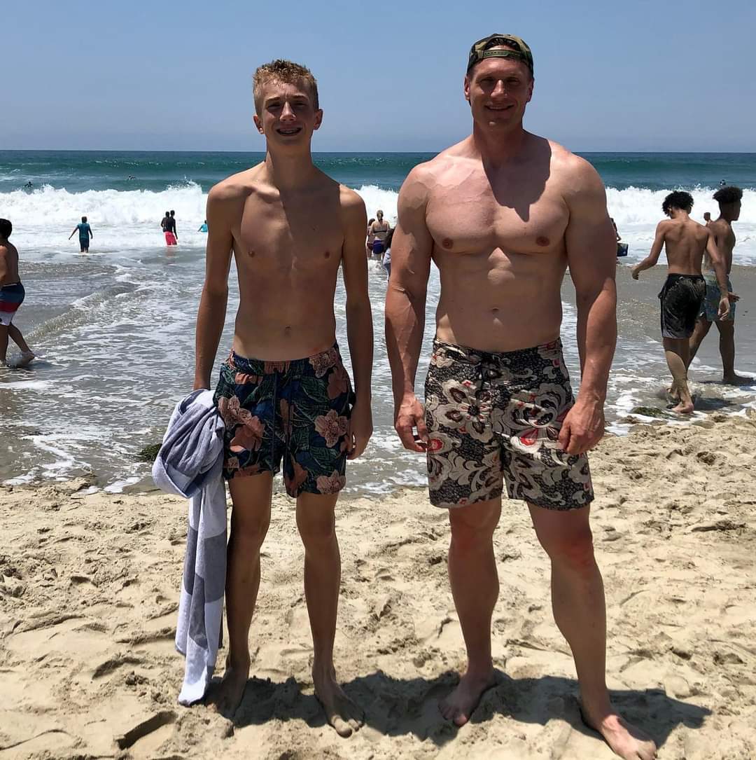 His dad played LaCrosse at BYU and is a MASSIVE individual - around 6'8 ...