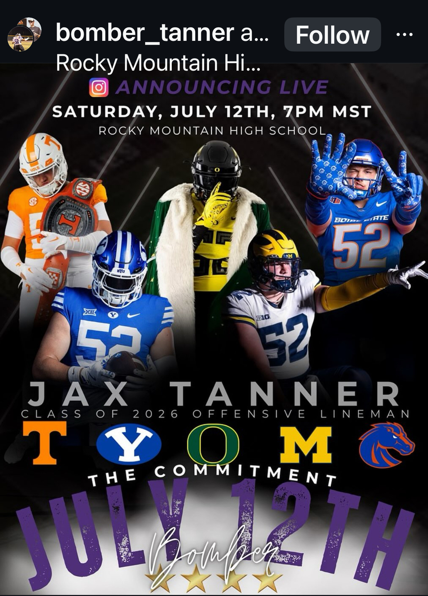 Jax Tanner announcing on Saturday...