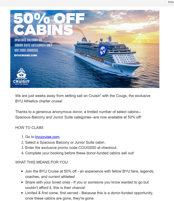 BYU Cruise 50% off: I have questions...