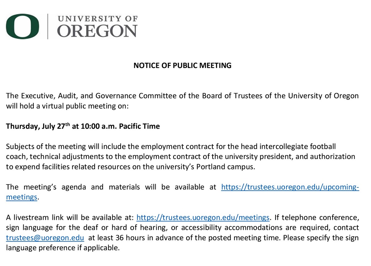 Oregon board meeting for tomorrow.