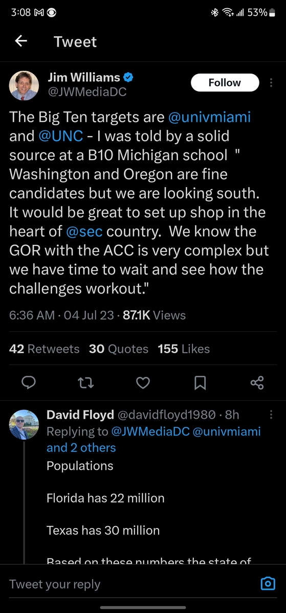 Interesting tweet from Jim Williams... The B1G is looking south? It's ...
