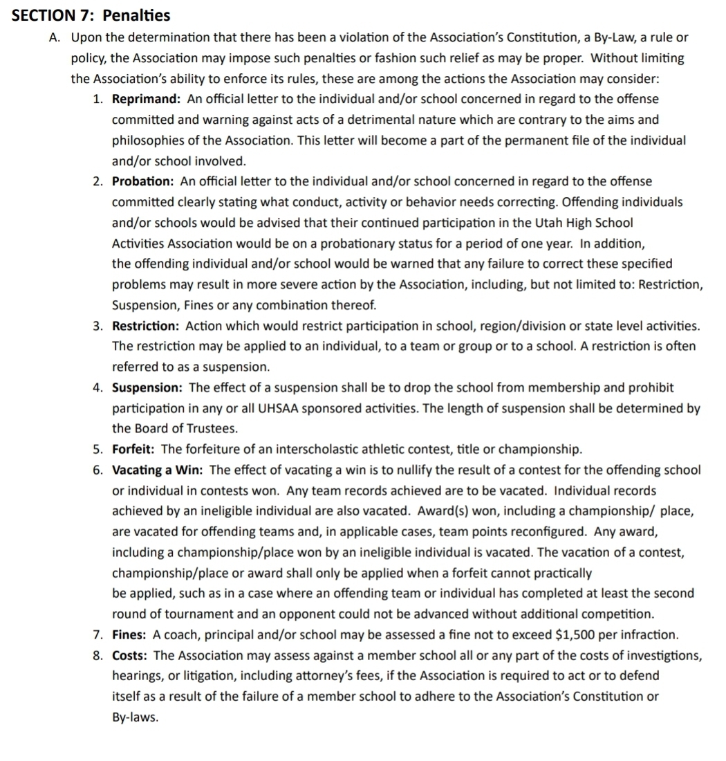 Know the rules...here is the UHSAA handbook on playing an ineligible ...